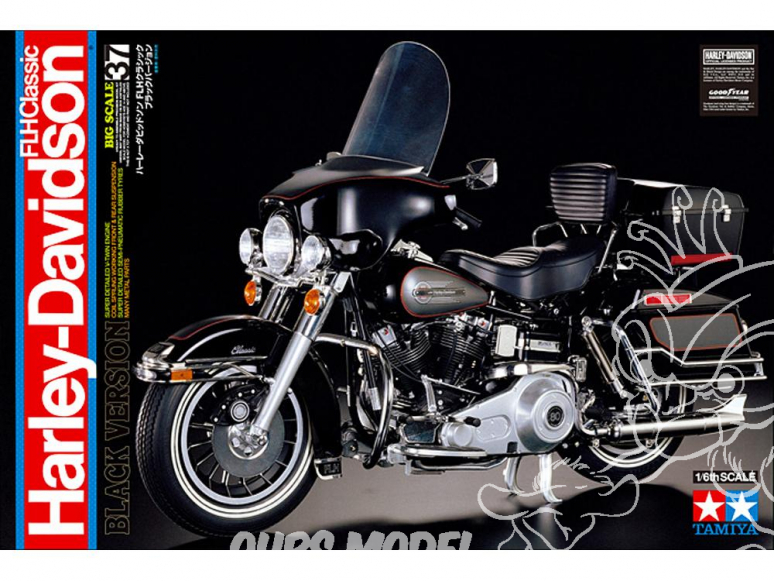 Tamiya,maquette,moto,16037,Harley,FLH,classique,Noire,1/6