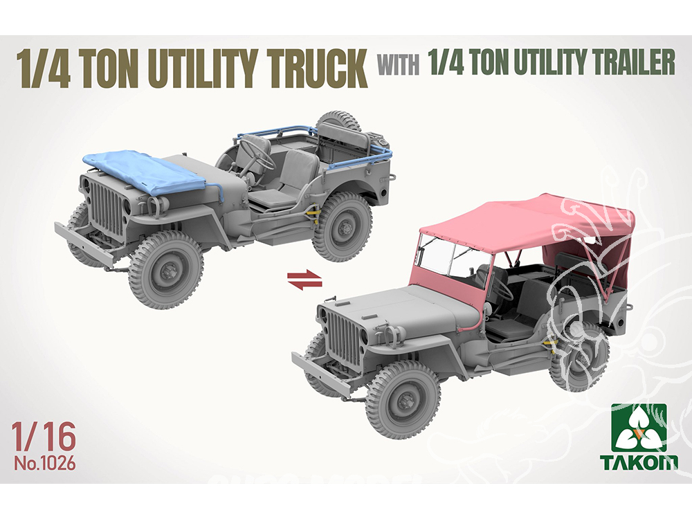 Takom maquette militaire 1026 Jeep 1/4 Ton Utility Truck avec remorque ...